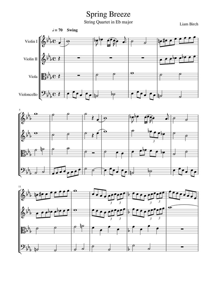 Spring Breeze Sheet music for Violin, Viola, Cello (String Quartet) | Download and print in PDF ...