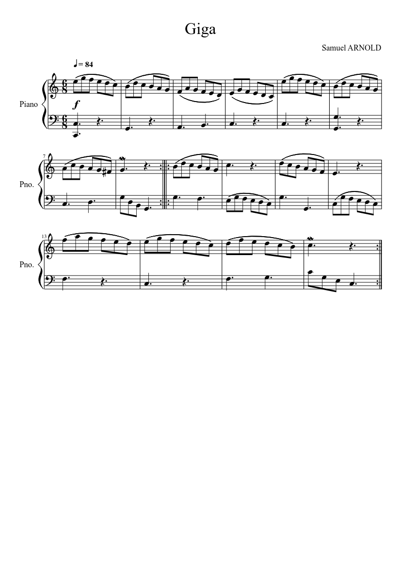 Giga Sheet Music for Piano (Solo) Easy | MuseScore.com