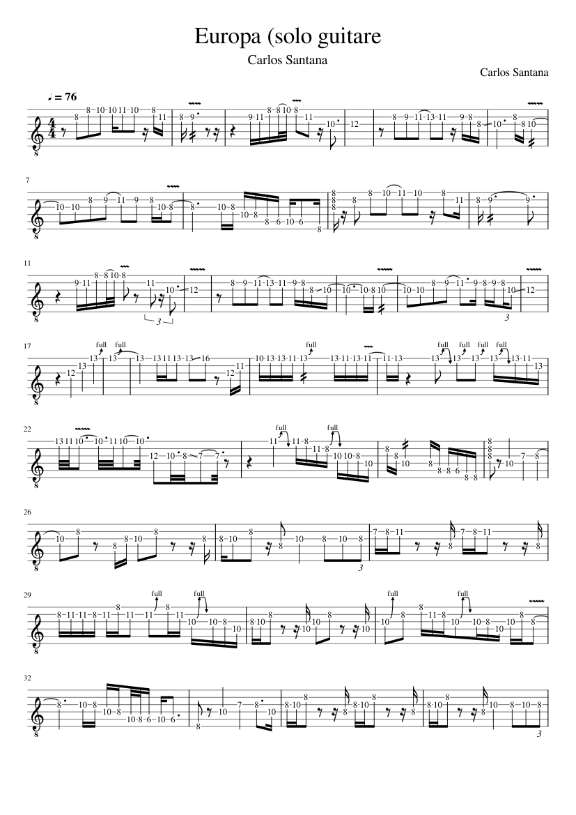 Europa (solo) - Carlos Santana Sheet Music and Tab for Guitar (Solo ...