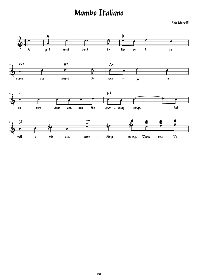 Mambo Italiano (Lead shee with lyrics and verse ) Sheet Music with ...