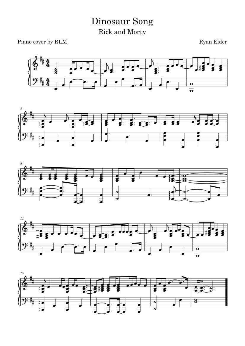 Dinosaur Song – Ryan Elder – Rick and Morty piano cover Sheet music for Piano (Solo) Easy ...