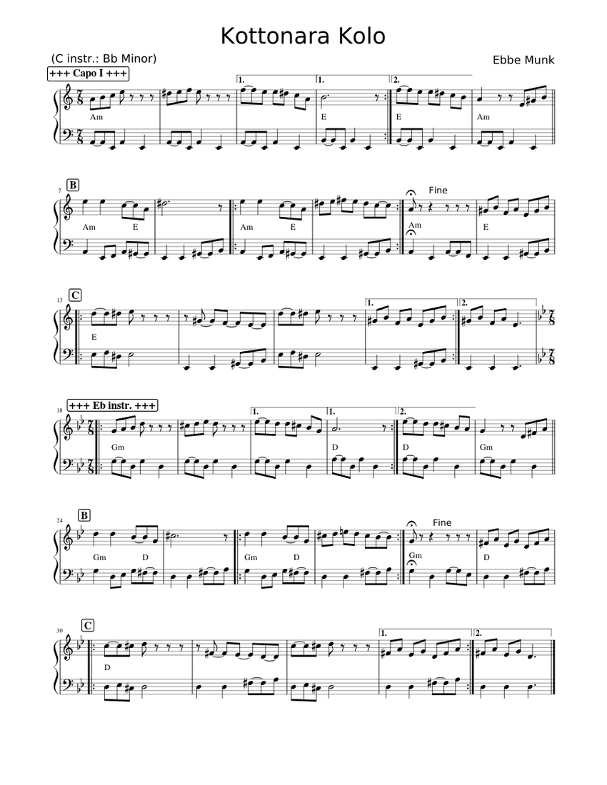 Kottonara Kolo - Ebbe Munk Sheet music for Piano (Mixed Ensemble) Easy ...