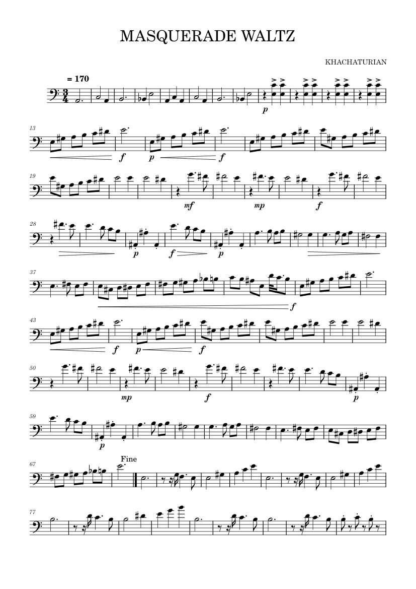 Waltz from Masquerade – Katchaturian MASQUERADE WALTZ Sheet music for ...