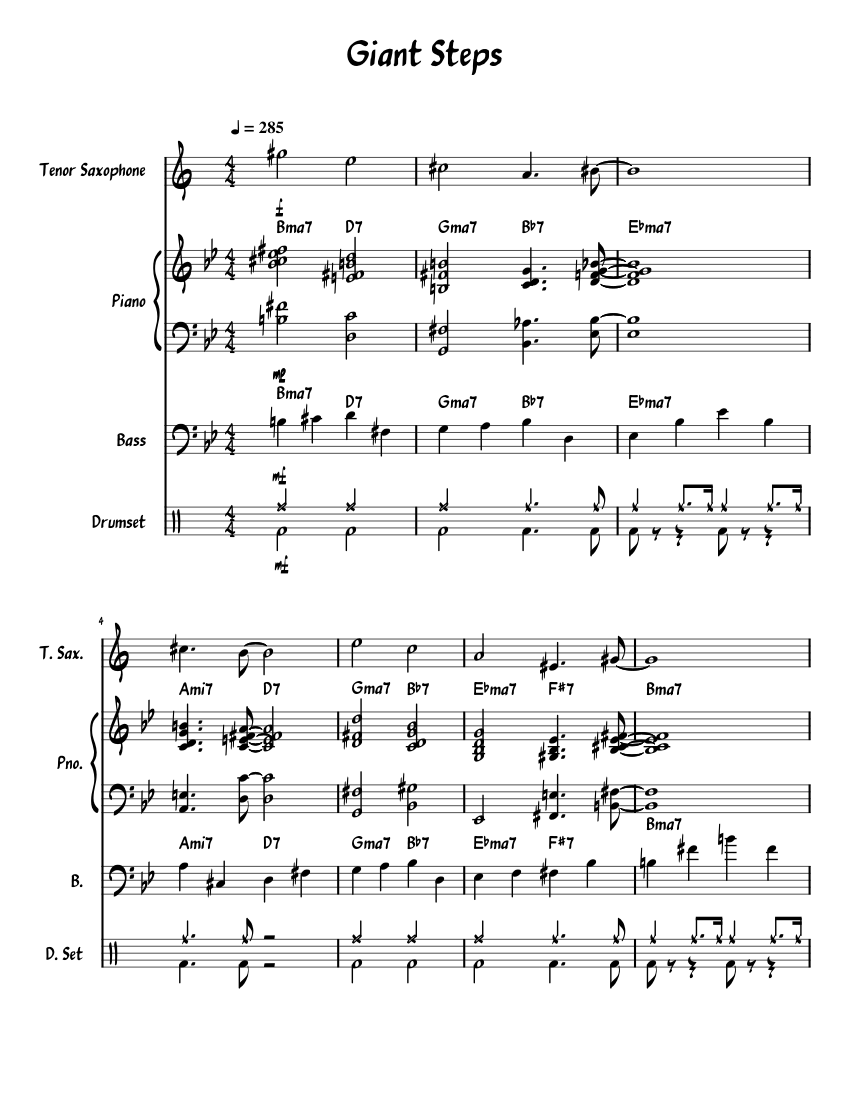 Giant Steps Sheet music for Piano, Saxophone tenor, Contrabass, Drum ...