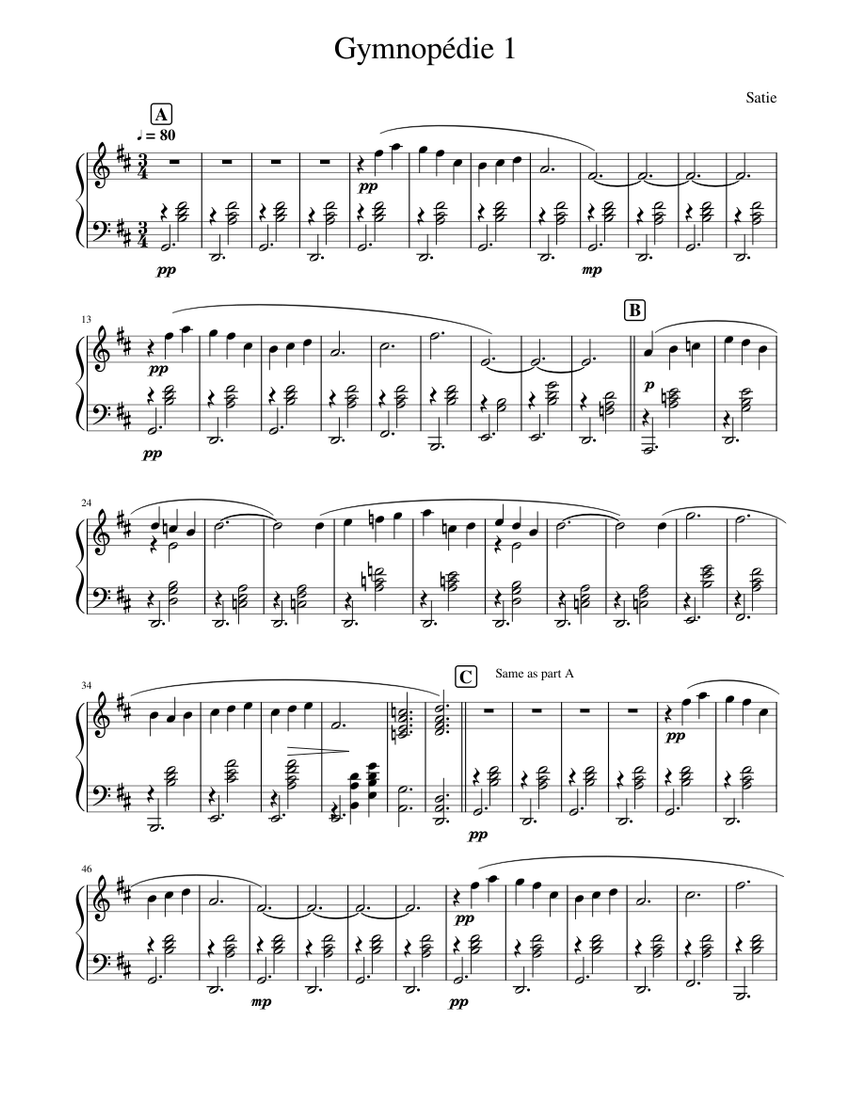 Gymnopédie 1 Sheet music for Piano (Solo) Easy | Musescore.com