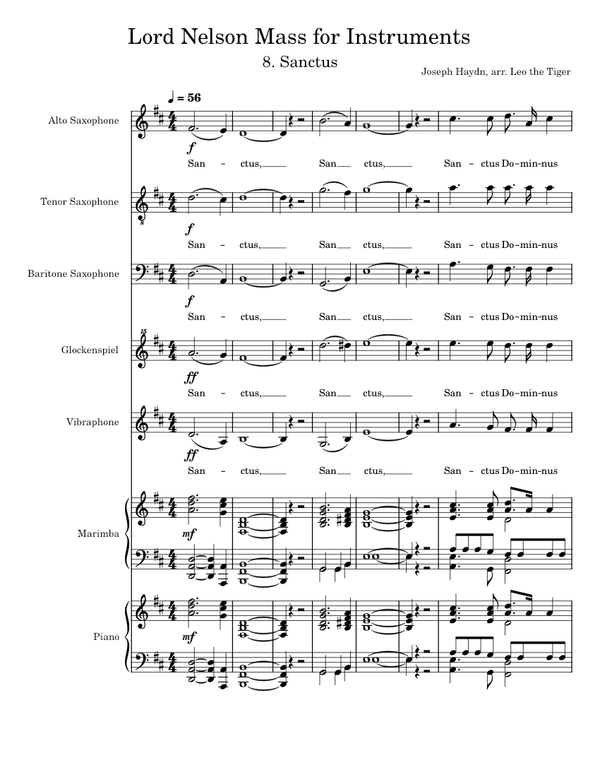 Lord Nelson Mass for Instruments - 8. Sanctus Sheet music for Piano ...