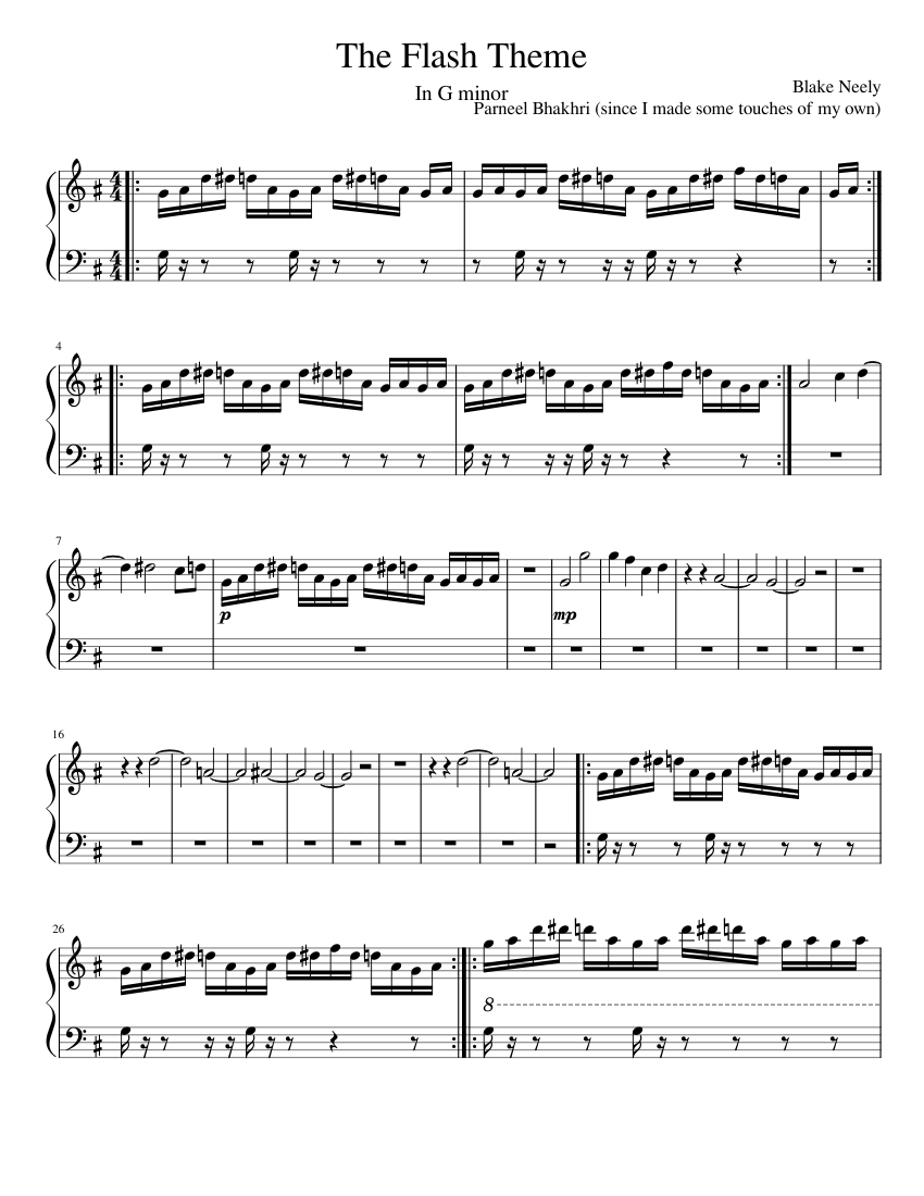 The Flash Theme (in G minor) Sheet music for Piano (Solo) Easy ...