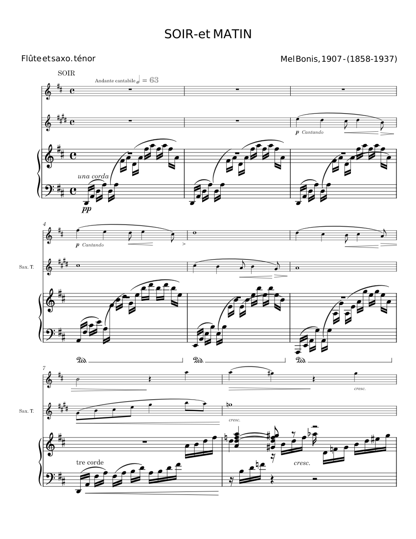 Matin - Soir, Mel Bonis Sheet Music for Piano, Flute, Saxophone tenor ...