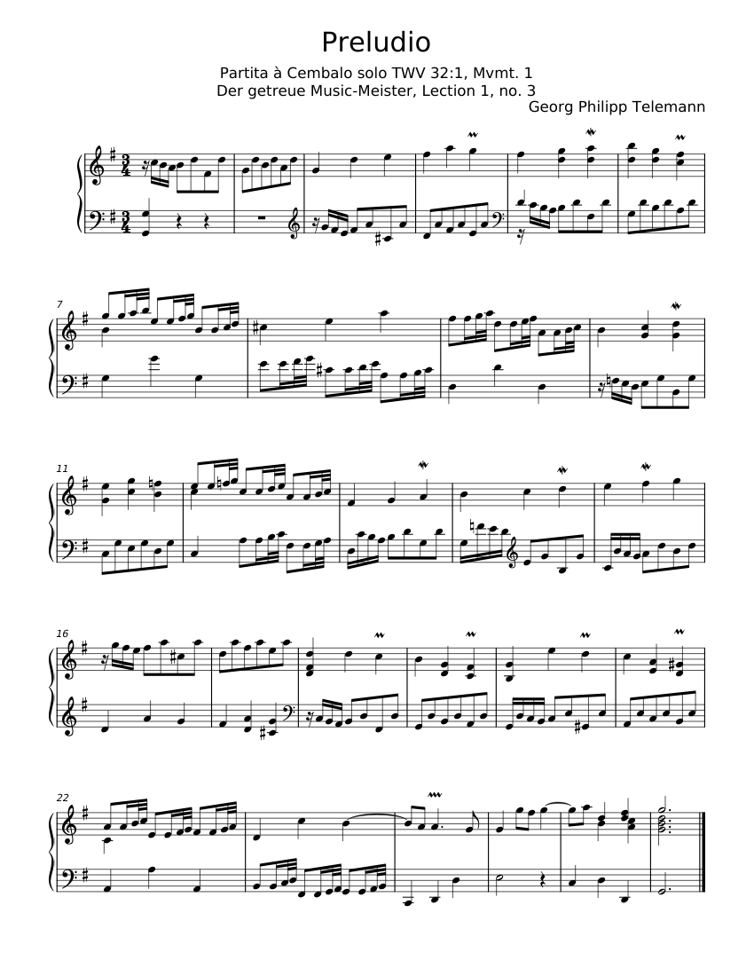 Preludio - Georg Philipp Telemann Sheet music for Piano (Piano Duo ...