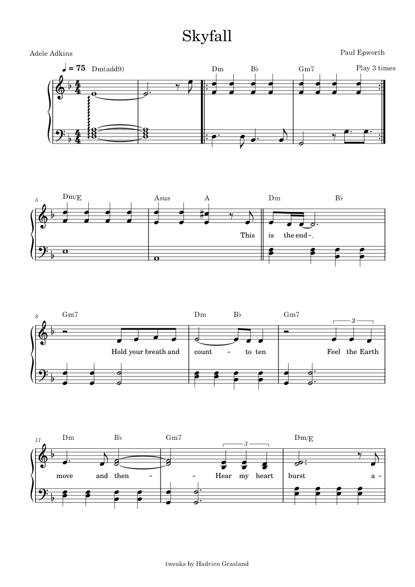 Skyfall – Paul Epworth Skyfall (Abriged) Sheet Music for Piano (Solo ...