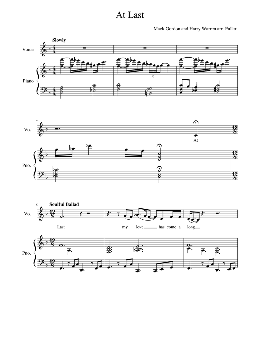 At_Last Sheet music for Piano, Vocals (Piano-Voice) | Musescore.com