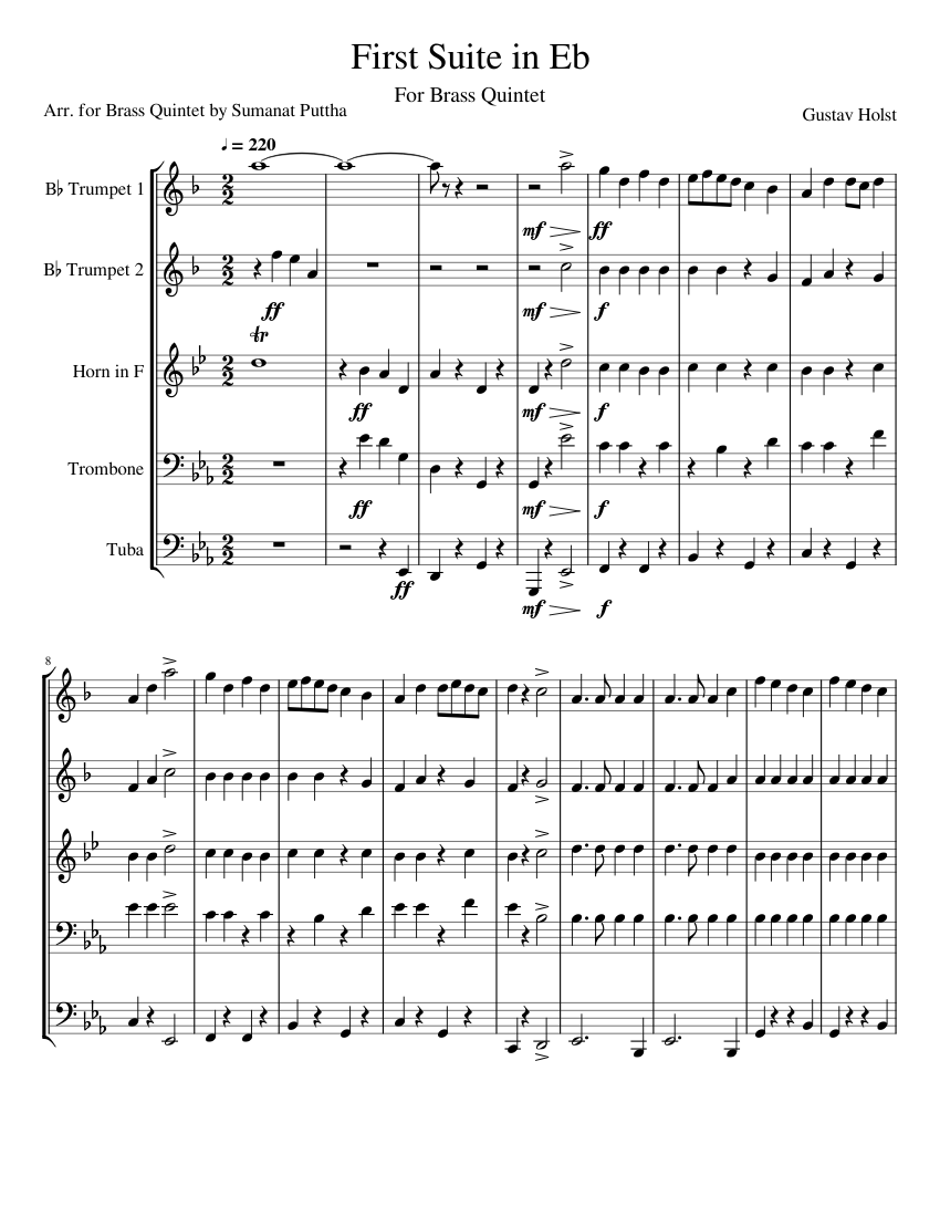 First_Suite_in_Eb Sheet music for Trombone, Tuba, Trumpet in b-flat ...