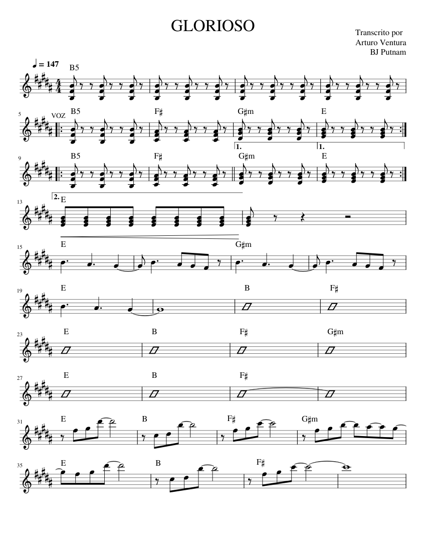 Glorioso – BJ Putnam Sheet music for Piano (Solo) Easy | Musescore.com