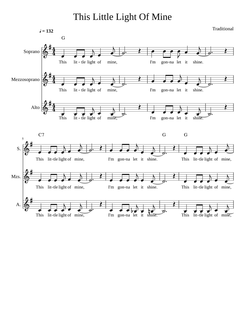 This Little Light Of Mine Sheet Music with Chords for Soprano, Alto ...