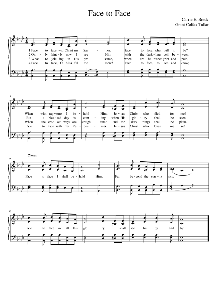 Face to Face – Carrie Breck Face to Face Sheet music for Piano (Choral ...