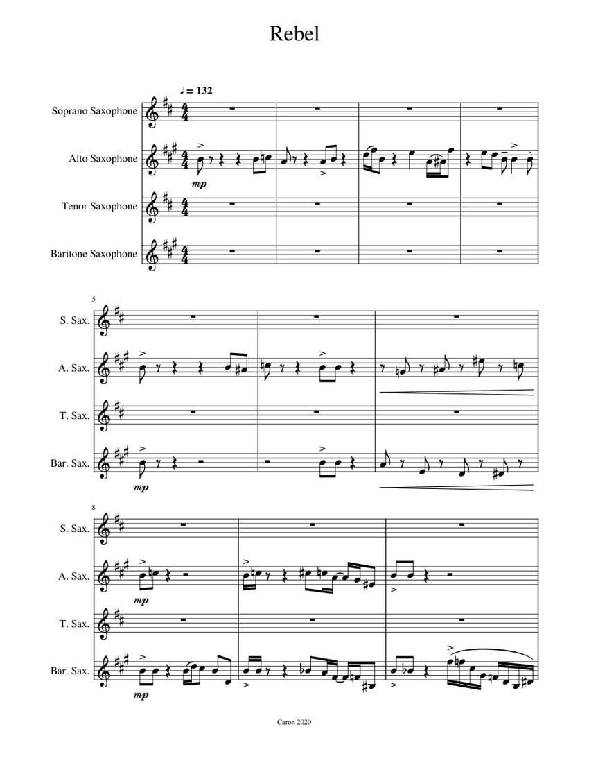 Rebel Sheet music for Saxophone alto, Saxophone tenor, Saxophone ...