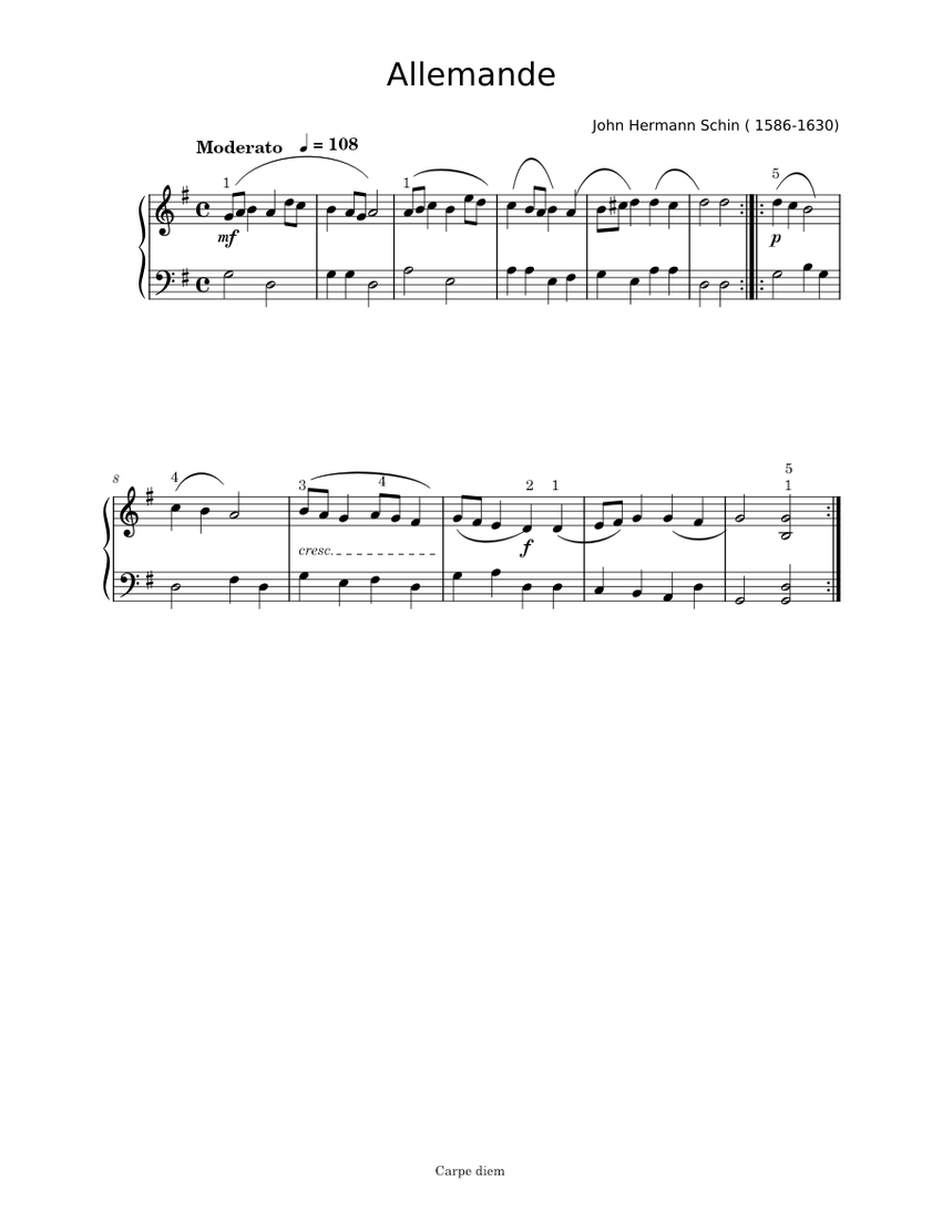 Allemande – Johann Hermann Schein Allemander - piano tutorial