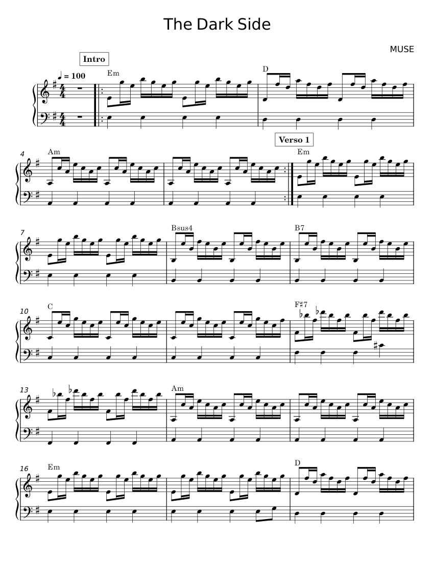 The dark side - Muse Sheet Music with Chords for Piano (Solo ...