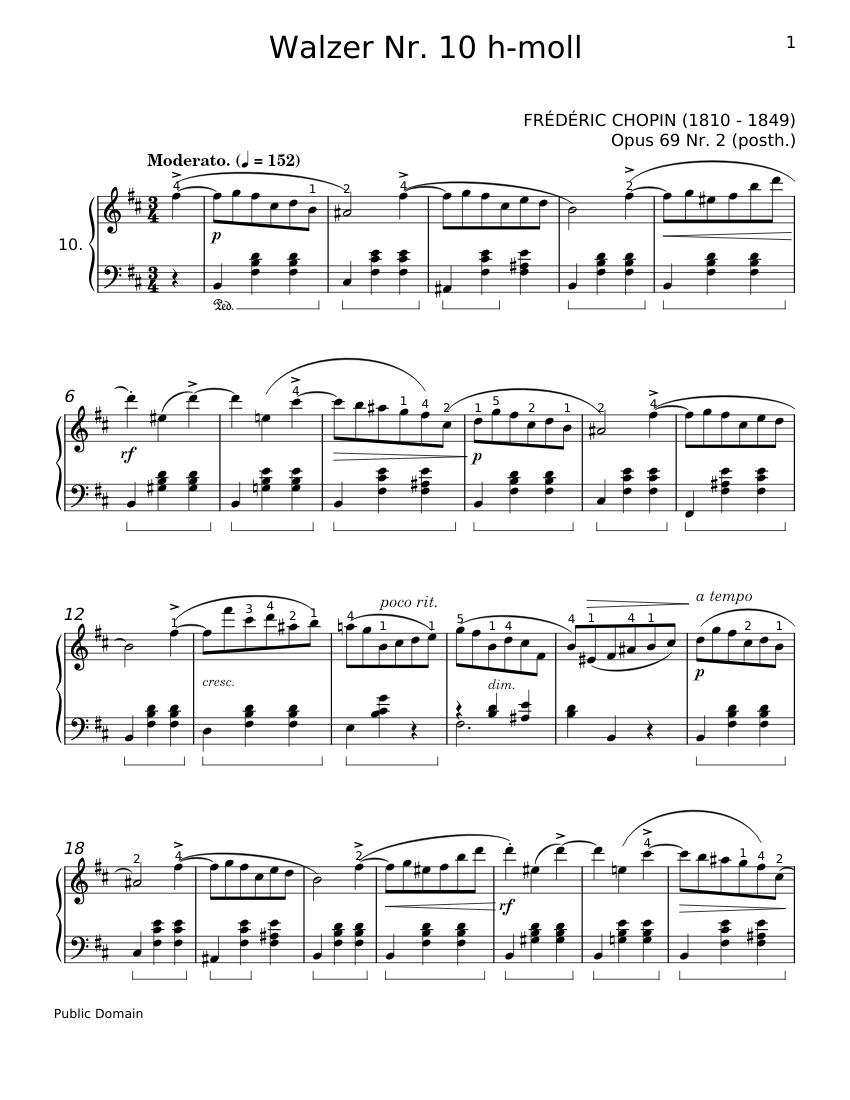 Walzer Nr. 10, Op. 69 - Frédéric Chopin Sheet music for Piano (Solo) | Musescore.com