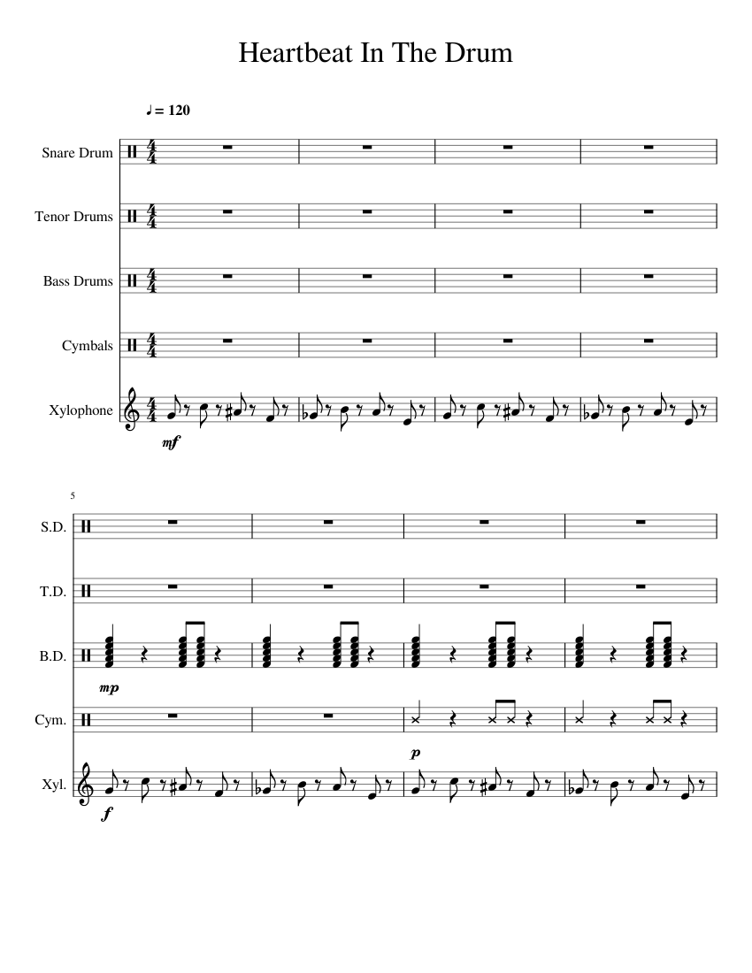 Heartbeat In The Drum Sheet music for Snare drum, Crash, Tenor drum ...