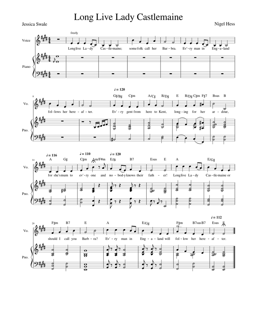 Long Live Lady Castlemaine Sheet music for Piano, Vocals (Piano-Voice ...