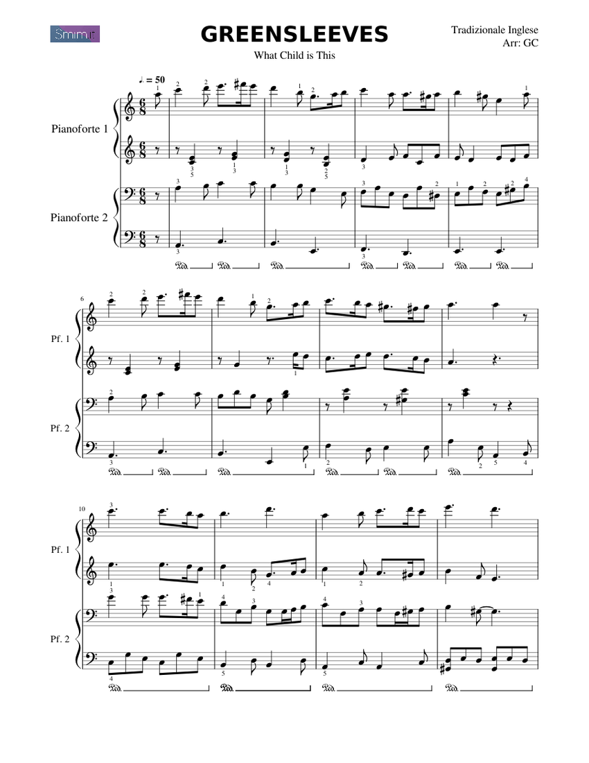 Greensleeves (What Child is This) Sheet music for Piano (Piano Four ...