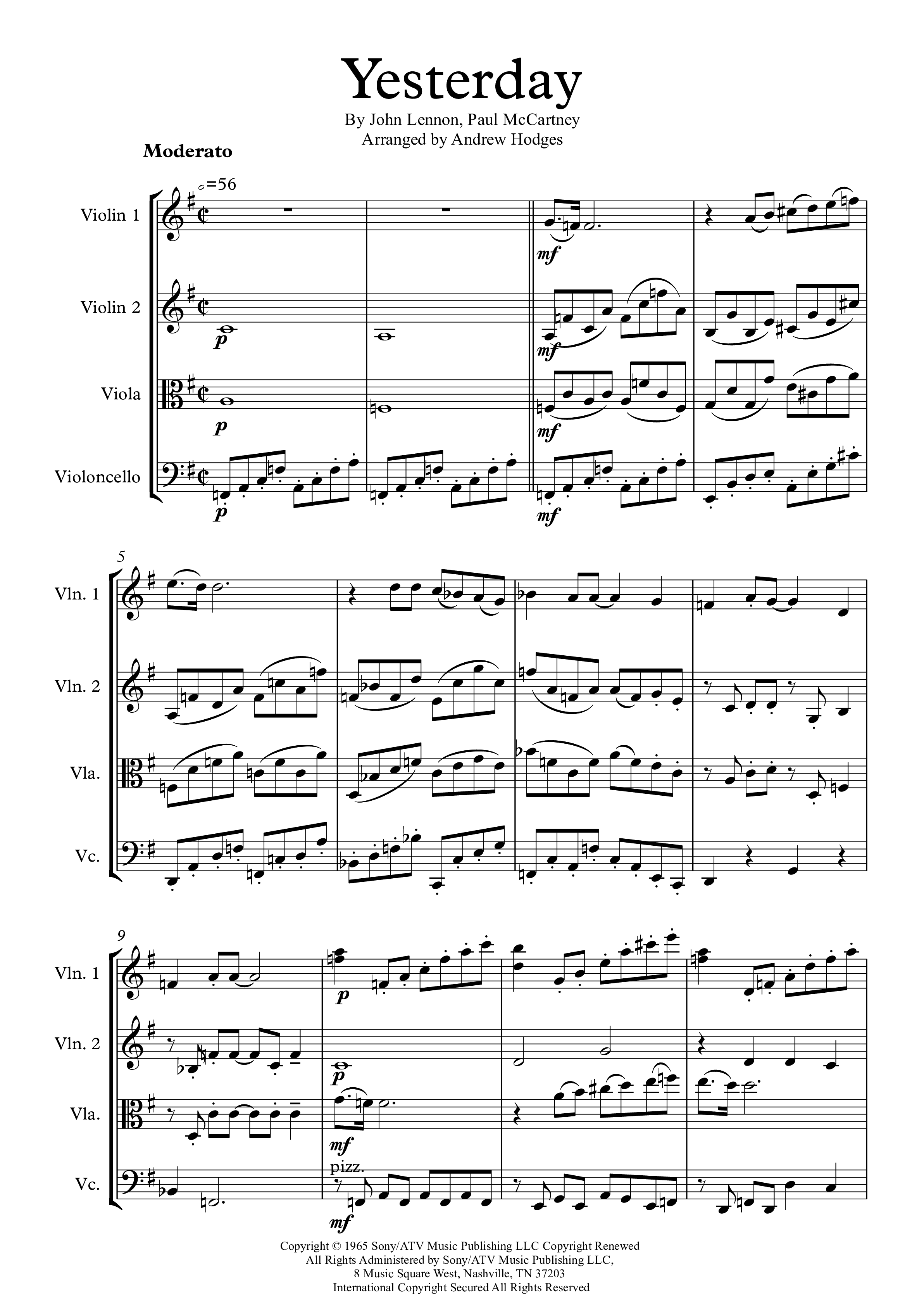 Play Official version of Yesterday Sheet Music by The Beatles, En Vogue ...