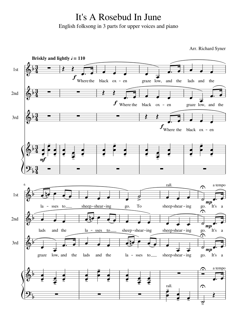 It's A Rosebud In June Sheet Music for Piano, Vocals (Mixed Quartet ...