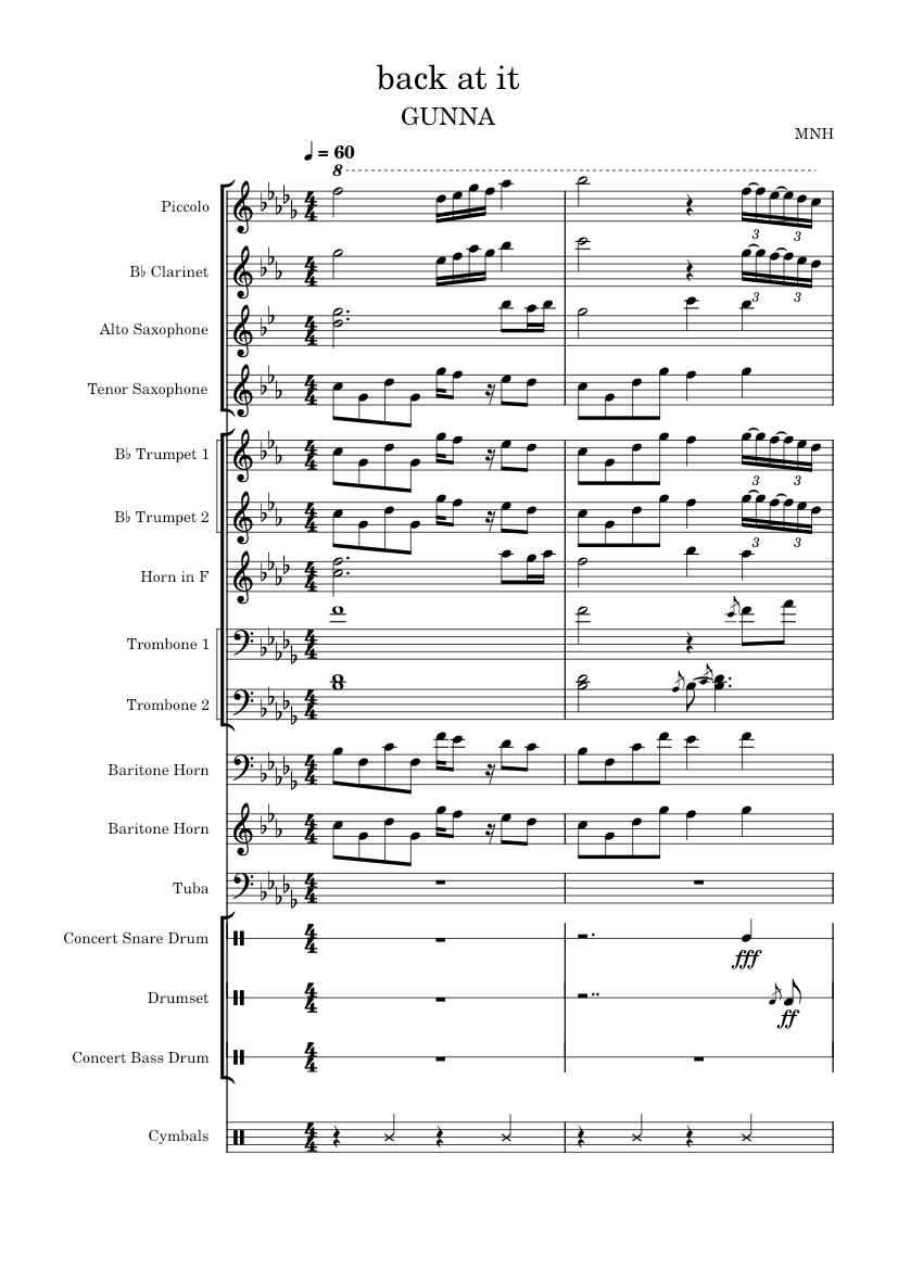 Back at it – Gunna Sheet music for Trombone, Tuba, Flute piccolo ...