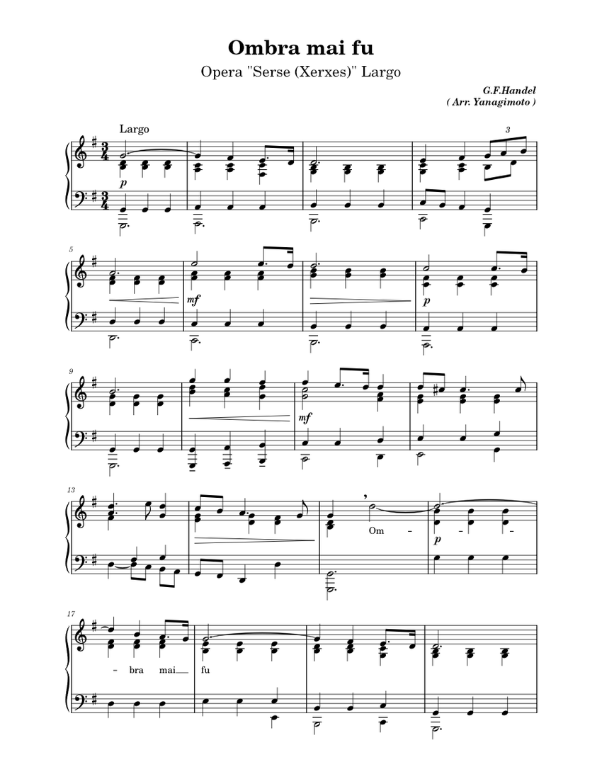 "Ombra mai fu" (Easy piano edit.) from Opera "serse" Largo - G.Handel ...