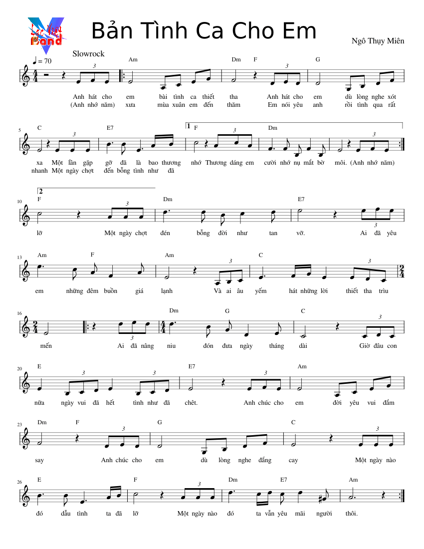 Bản Tình Ca Cho Em Sheet music for Piano (Solo) | Musescore.com