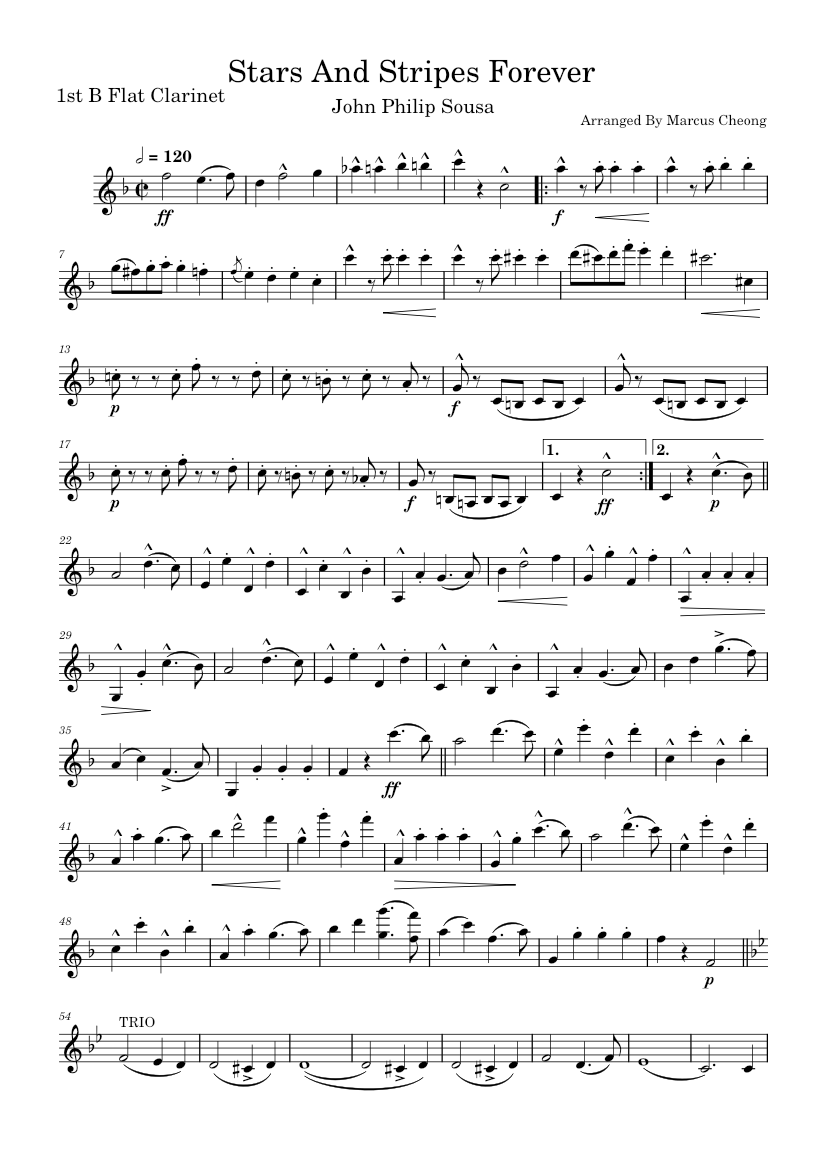 Stars And Stripes Forever 1st B Flat Clarinet Sheet music for Clarinet ...