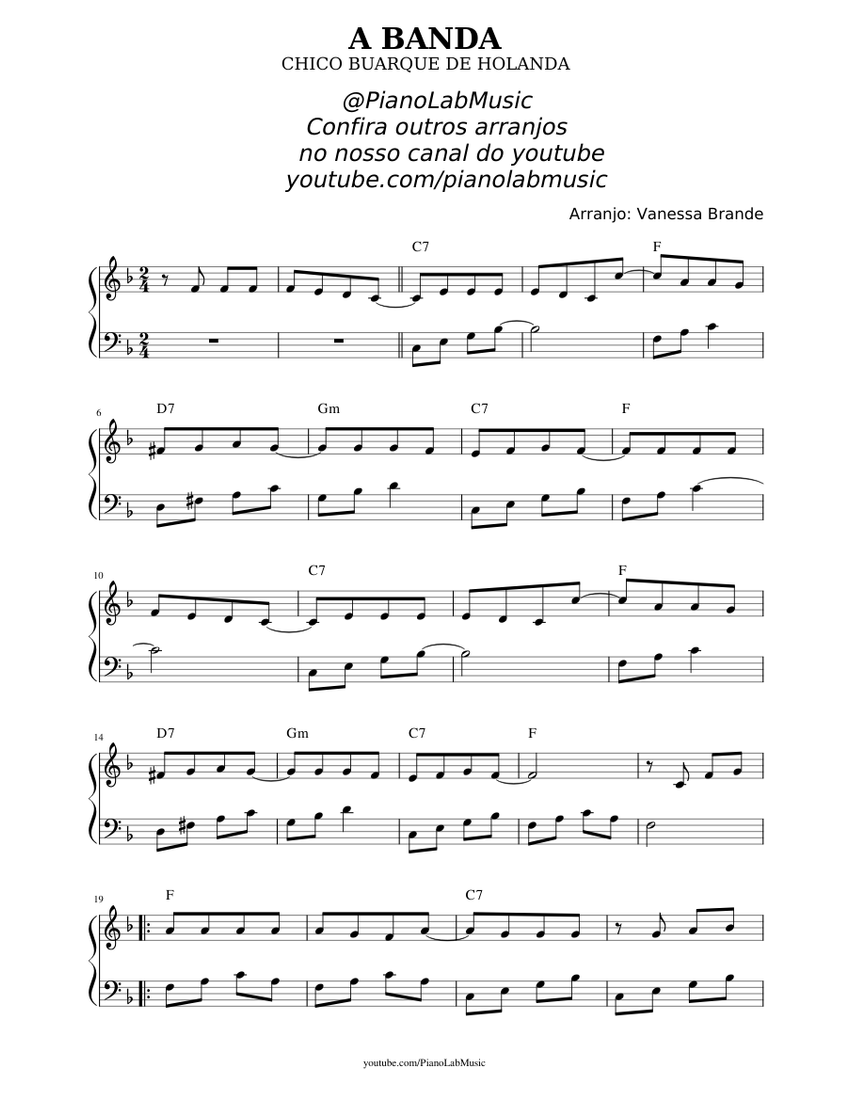 A Banda - Chico Buarque Sheet music for Piano (Solo) | Musescore.com