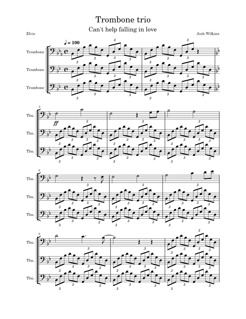 Can't Help Falling In Love – Elvis Presley Trombone trio Sheet music ...