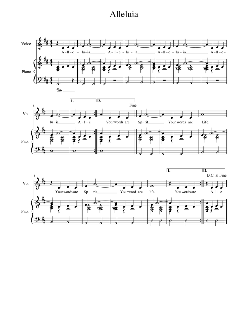 Alleluia Sheet music for Piano, Vocals (Piano-Voice) | Musescore.com