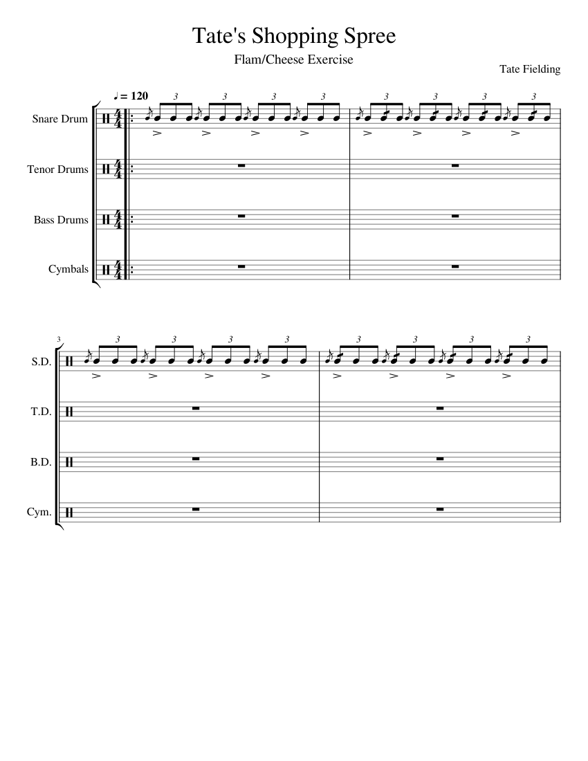Tate's Shopping Spree Sheet music for Snare drum, Crash, Tenor drum ...