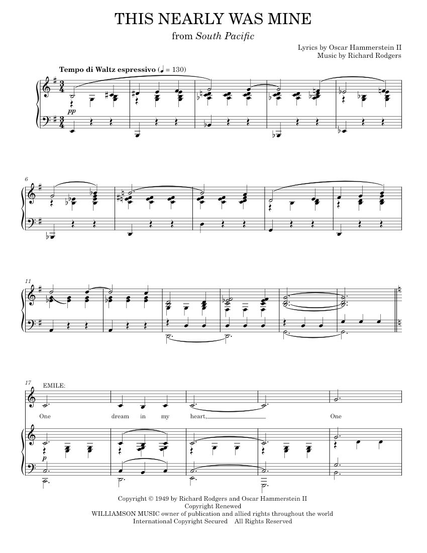 Play Official version of This Nearly Was Mine Sheet Music by Rodgers ...