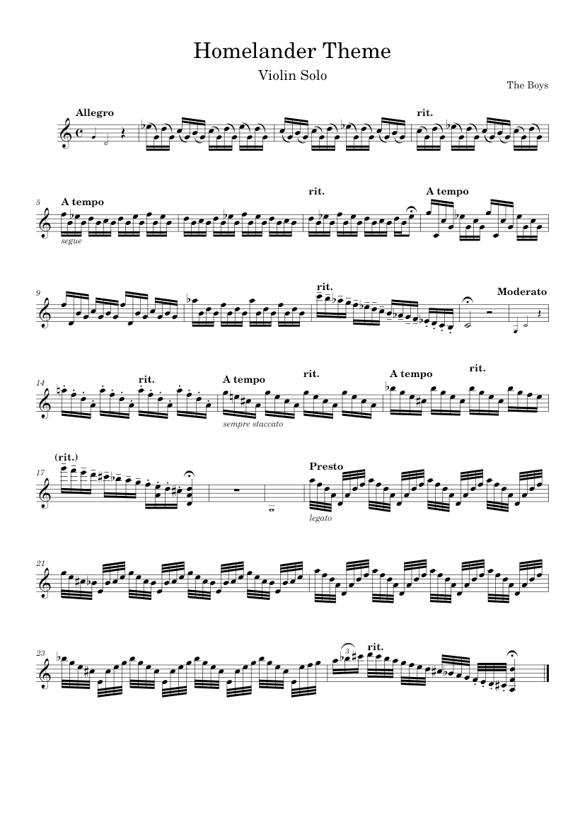 Homelander Theme (Solo Violin) – The boys Sheet Music for Violin (Solo ...