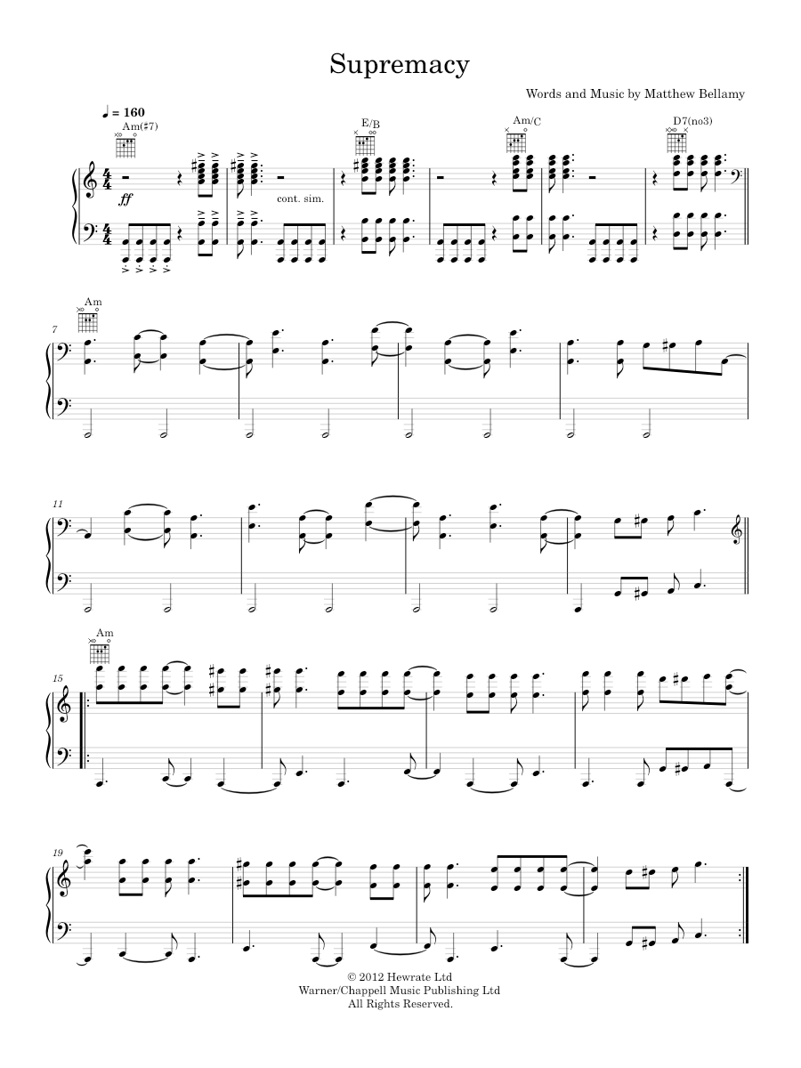 Play Official version of Supremacy sheet music by Muse for Piano ...