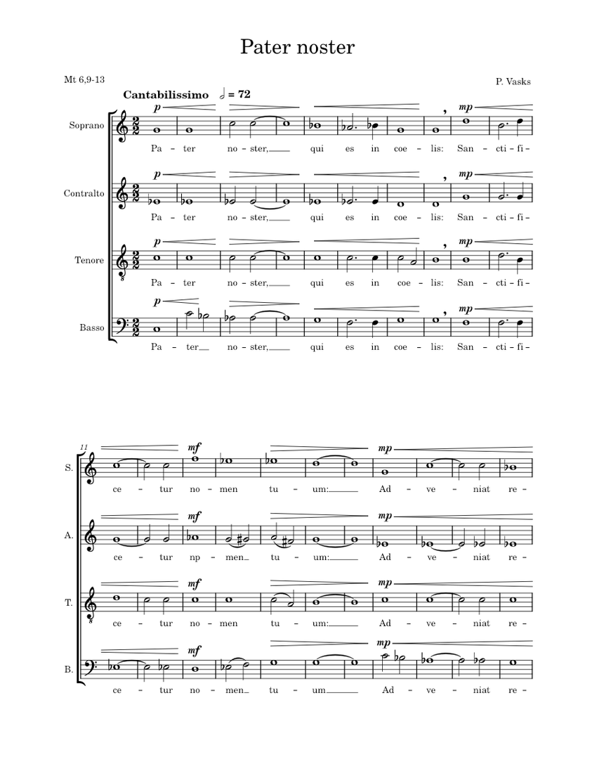 Pater noster Sheet music for Soprano, Alto, Tenor, Bass voice (Choral ...