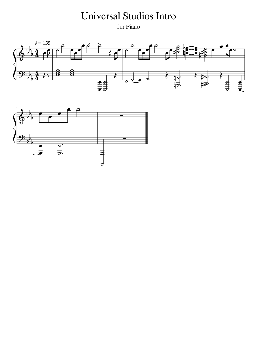 Universal Studios Intro Sheet Music for Piano (Solo) easy | MuseScore.com