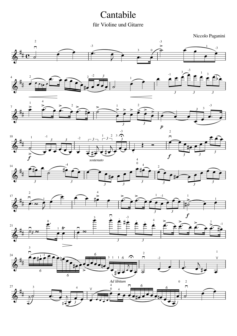 Paganini - Cantabile Sheet music for Violin (Solo) | Musescore.com