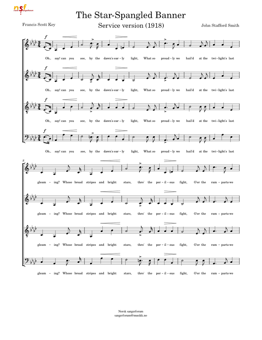 The Star Spangled Banner Sheet music for Soprano, Alto, Tenor, Bass ...