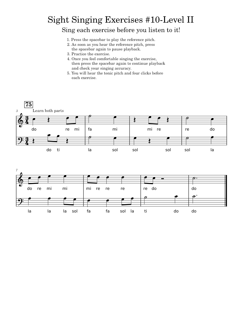 Sight Singing Exercises #10-Level II Sheet music for Vocals (Solo) | Musescore.com