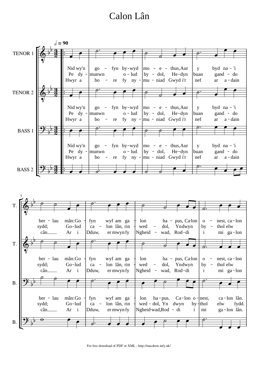 Calon Lan Sheet music for Bass guitar (Mixed Duet) | Musescore.com