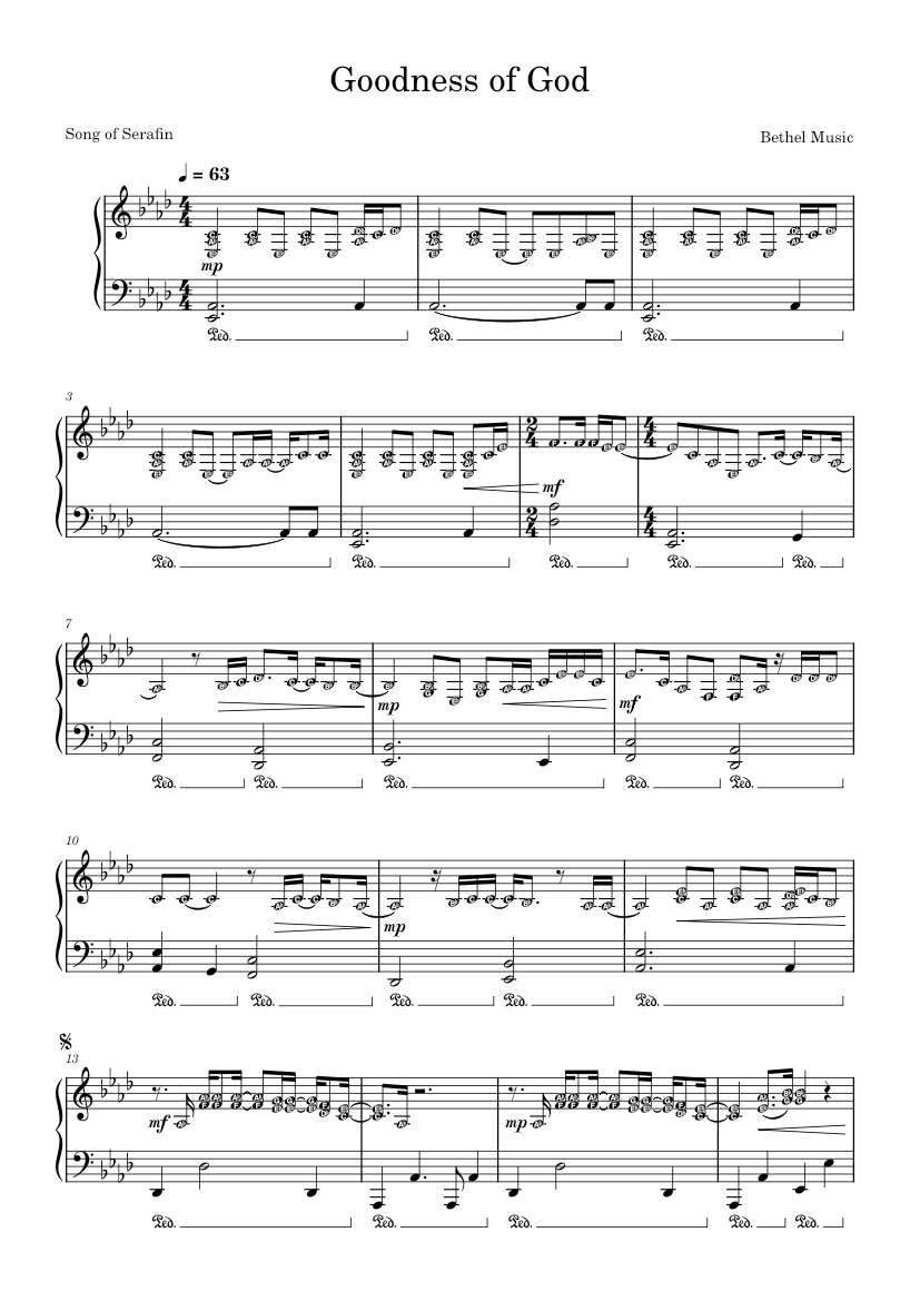 Goodness of god – Bethel Music (Song of Serafin) Sheet music for Piano ...