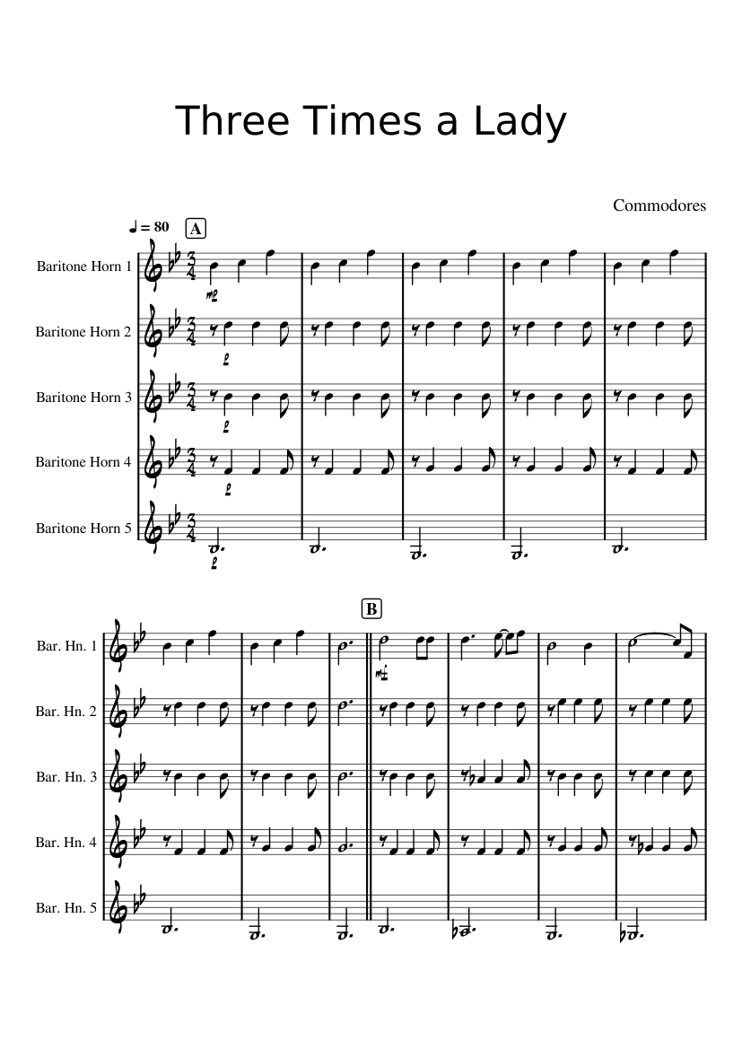 Three Times A Lady – The Commodores Sheet music for Baritone horn ...