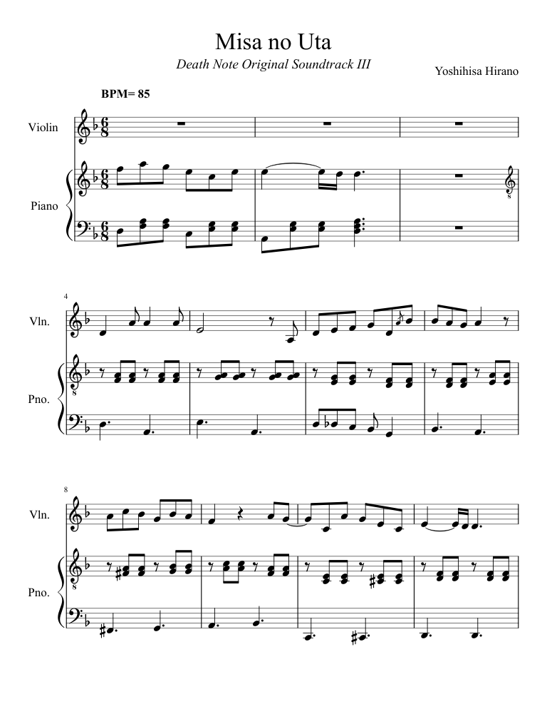 Misa no Uta (Misa's Song) Sheet music for Piano, Violin (Solo ...