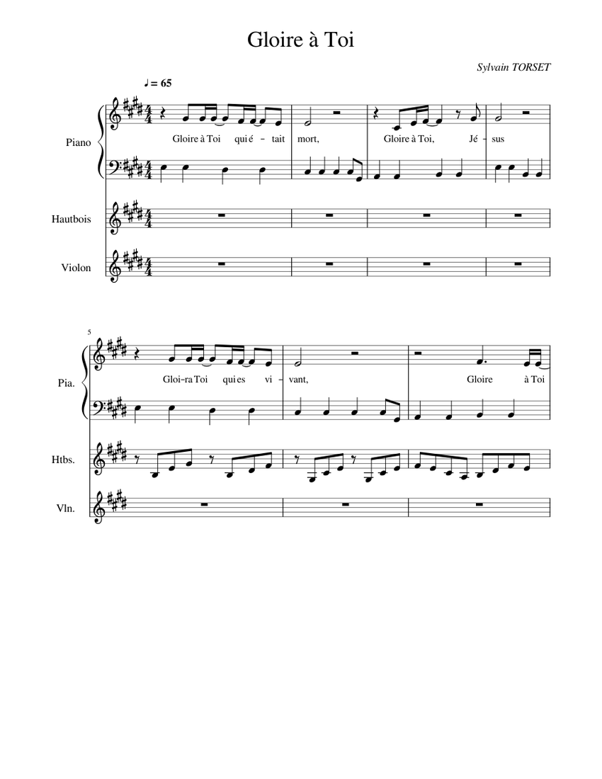 Gloire à Toi (orchestration) Sheet music for Piano, Oboe, Violin (Mixed Trio) | Musescore.com