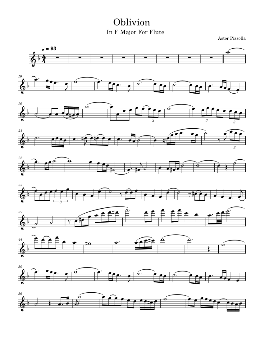 Oblivion – Astor Piazzolla Oblivion - Astor Pizzolla In F Major For Flute Sheet music for Flute ...